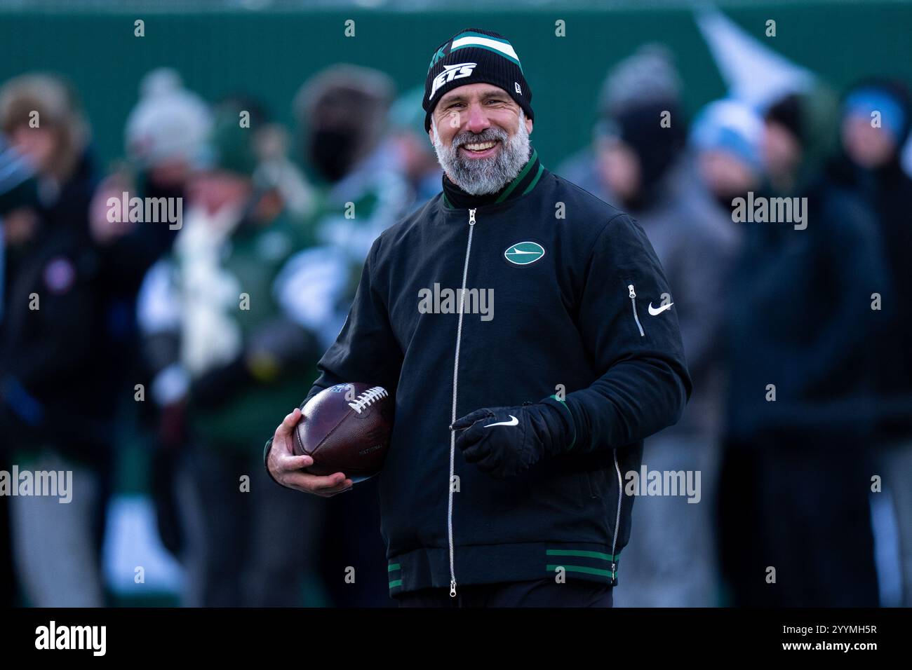 New York Jets head coach Jeff Ulbrich looks on during warm-ups prior to ...