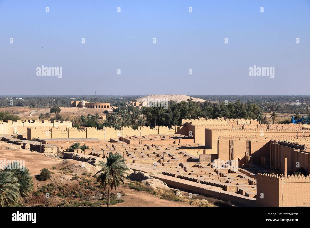 the Upper view of the ancient city of Babylon from former Saddam Hussein palace in Hillah, Iraq ...