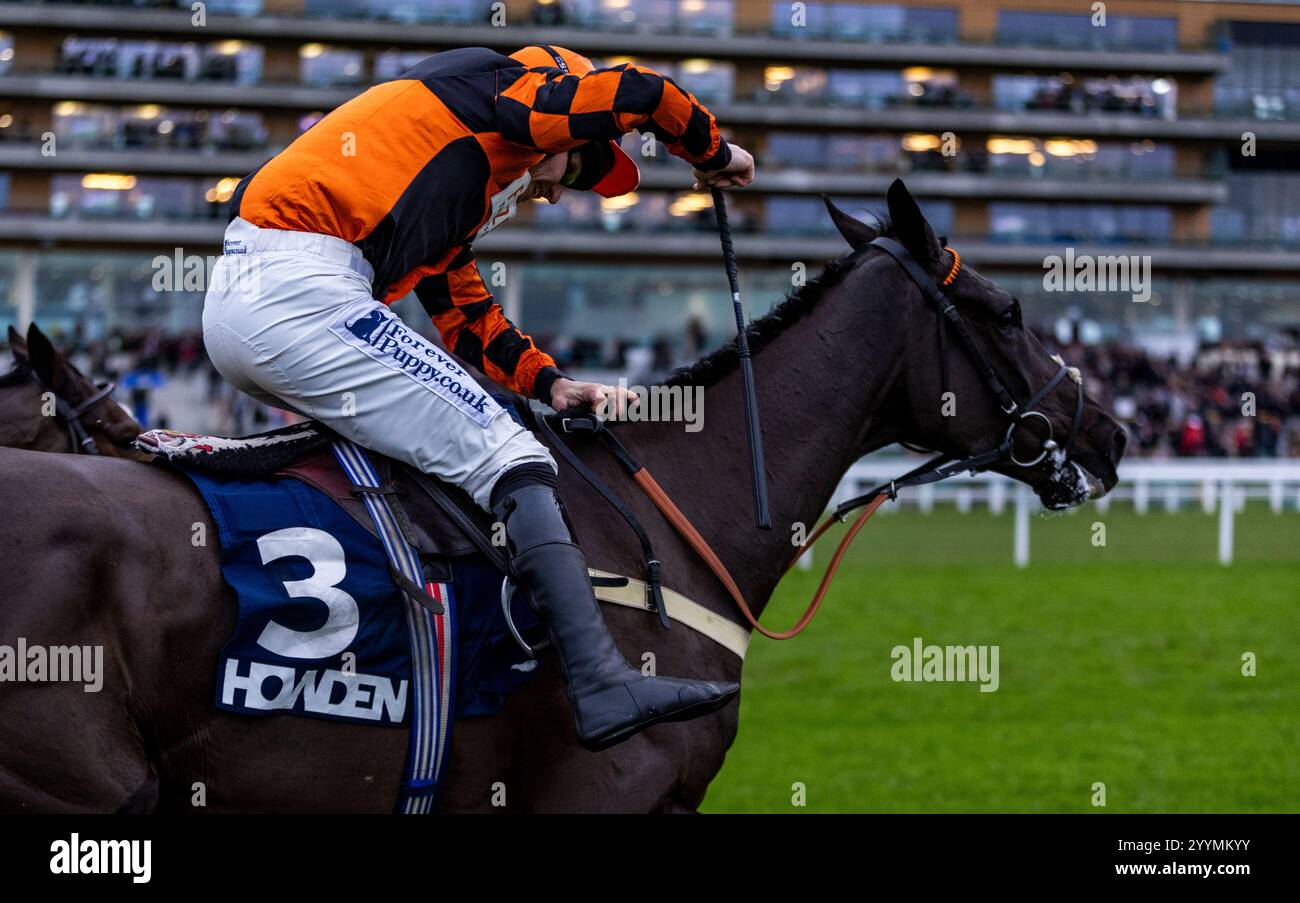 Jockey Ben Jones gets loose from Personal Ambition during the Howden Noel Novices' Chase on ...