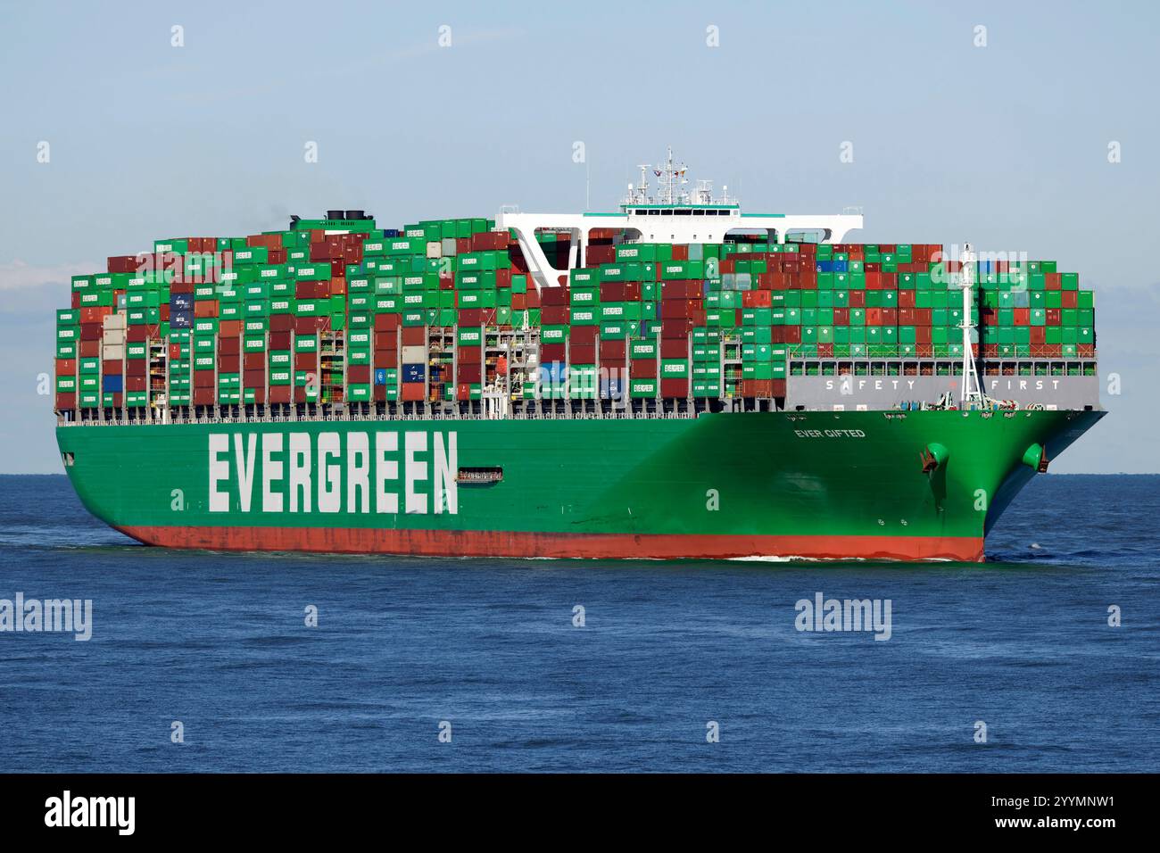 The container ship Ever Gifted arrives at the port of Rotterdam on ...