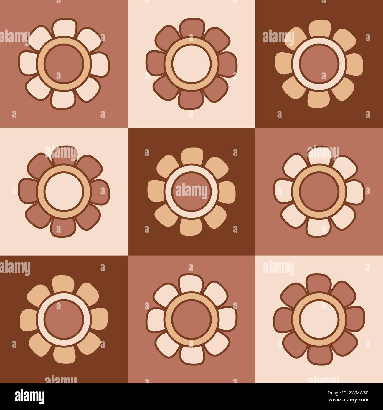 Minimalism floral Mocha Mousse poster. Retro beige brown flowers ...