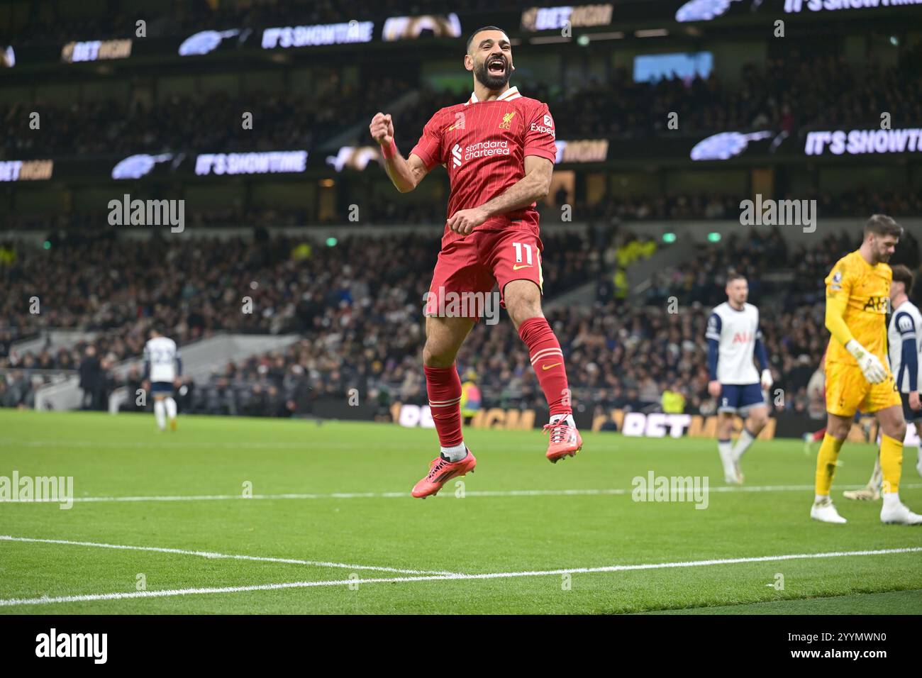 London, UK. 22nd Dec, 2024. GOAL Mohamed Salah of Liverpool makes it five during the Spurs vs ...