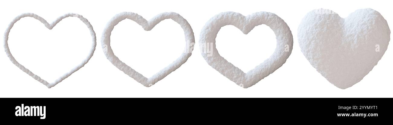Set of snowy hearts, isolated on white background. Various heart shapes ...