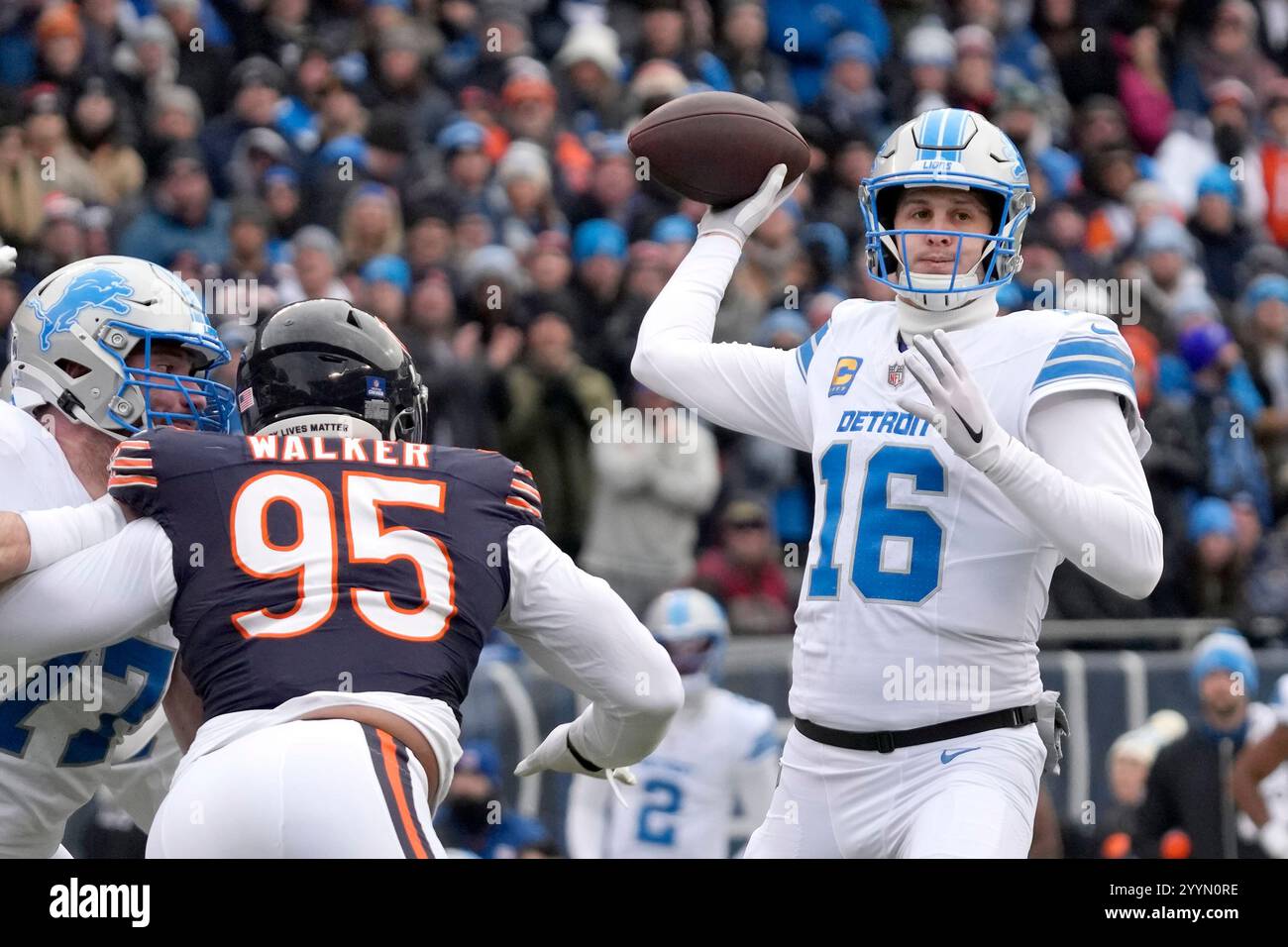 Detroit Lions quarterback Jared Goff passes under pressure from Chicago ...