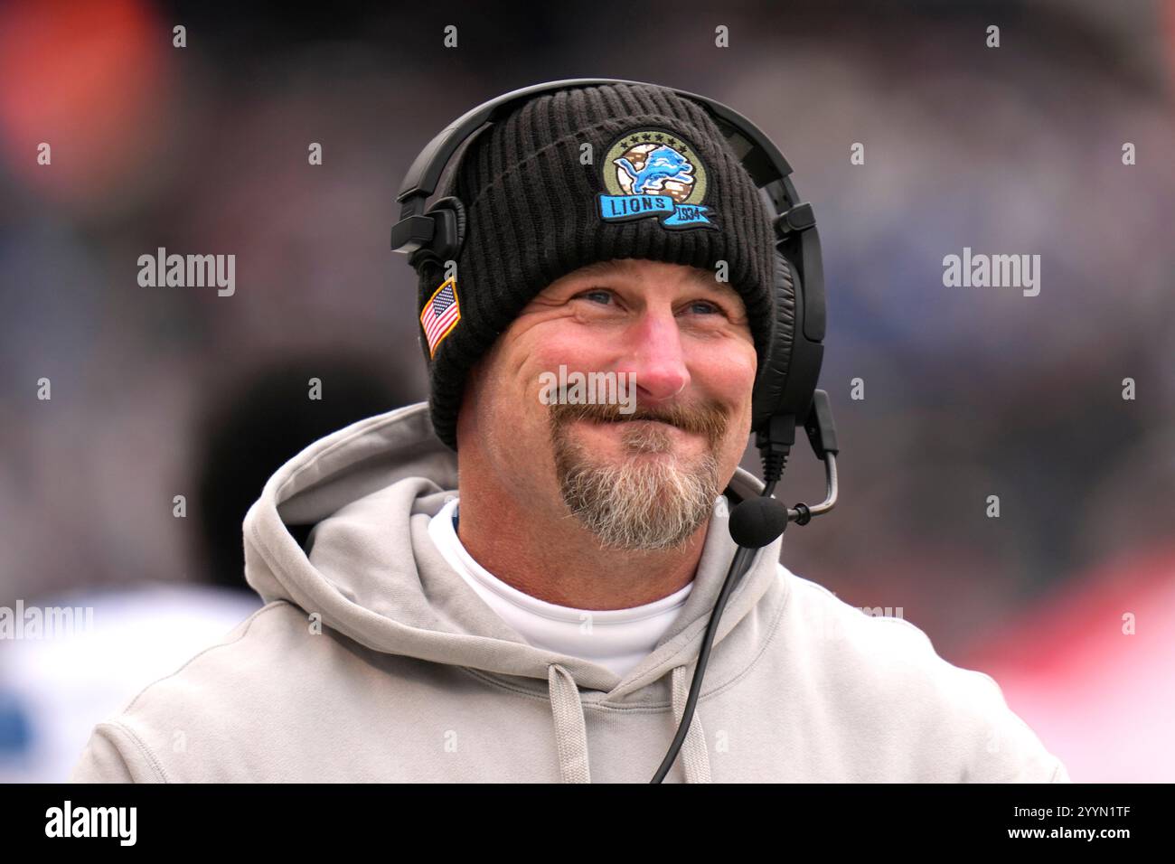 Detroit Lions head coach Dan Campbell smiles along the sidelines during ...