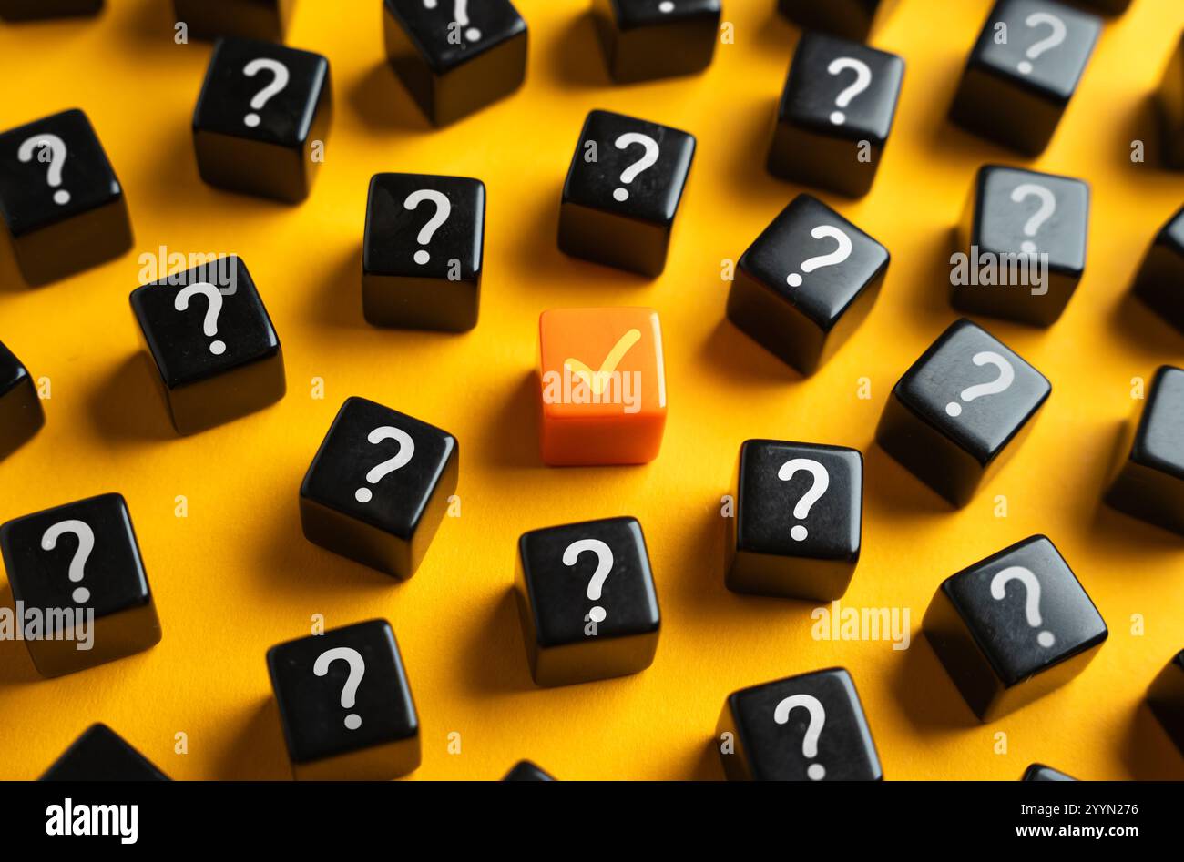 An orange check mark among many question marks. Correct answer. Task ...