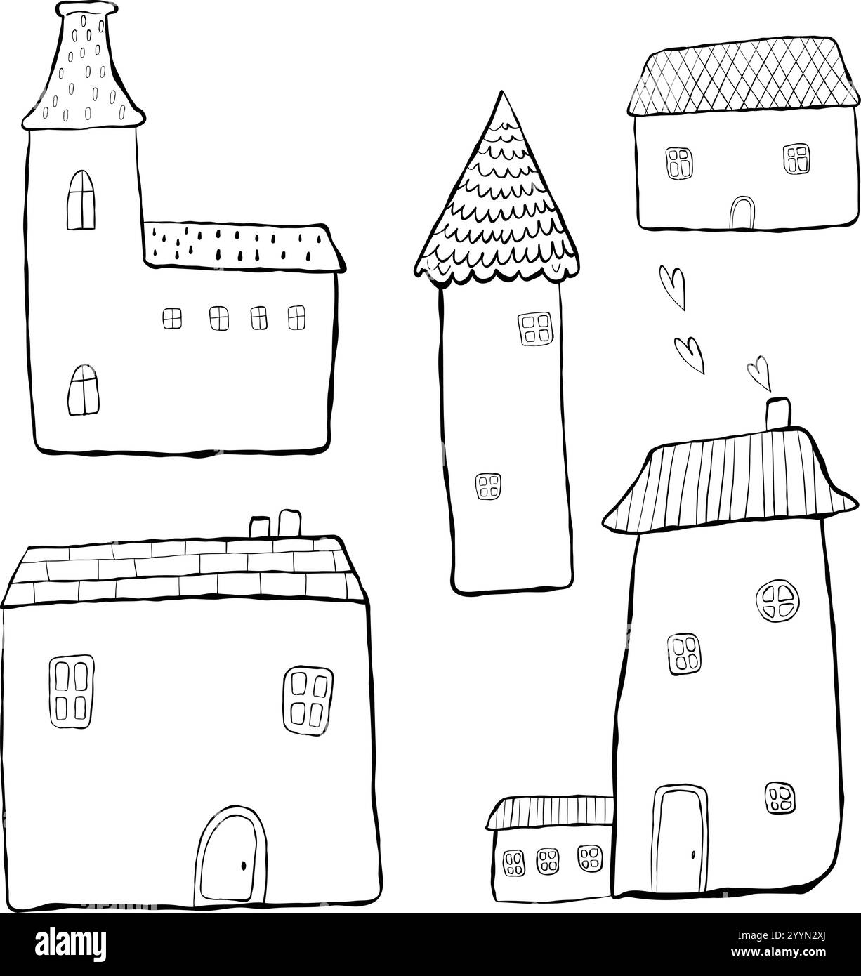 Doodle home set - cartoon style vector illustration. Children's ...