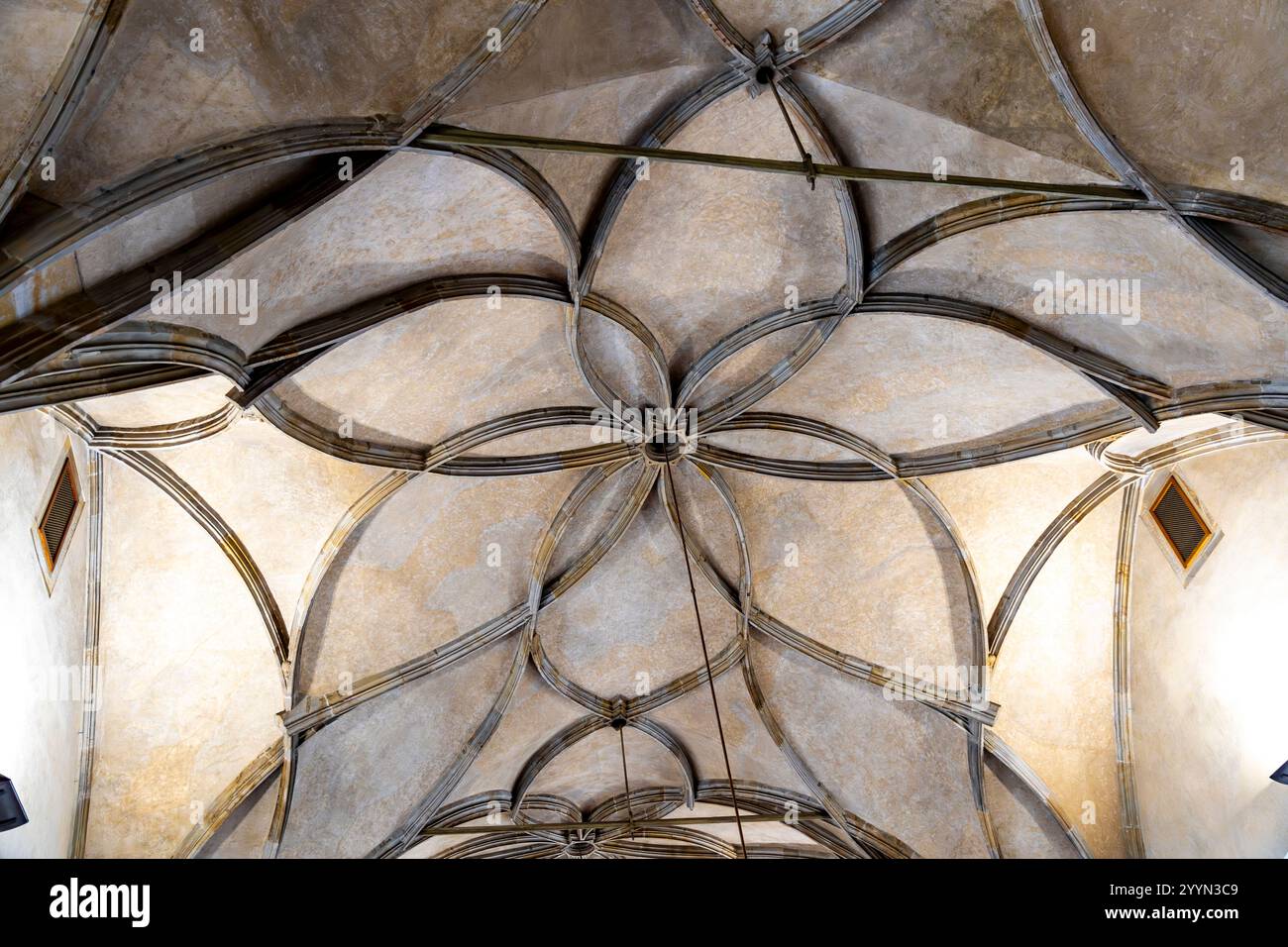 Gothic ribbed vault ceiling in Vladislav Hall, inside Old Royal Palace ...
