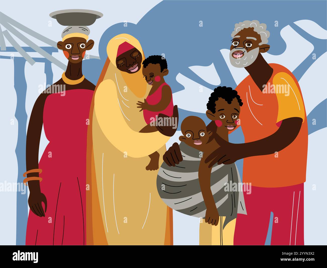 SDG 1 - No Poverty vector peolple groupe Illustration. Africa landscape ...