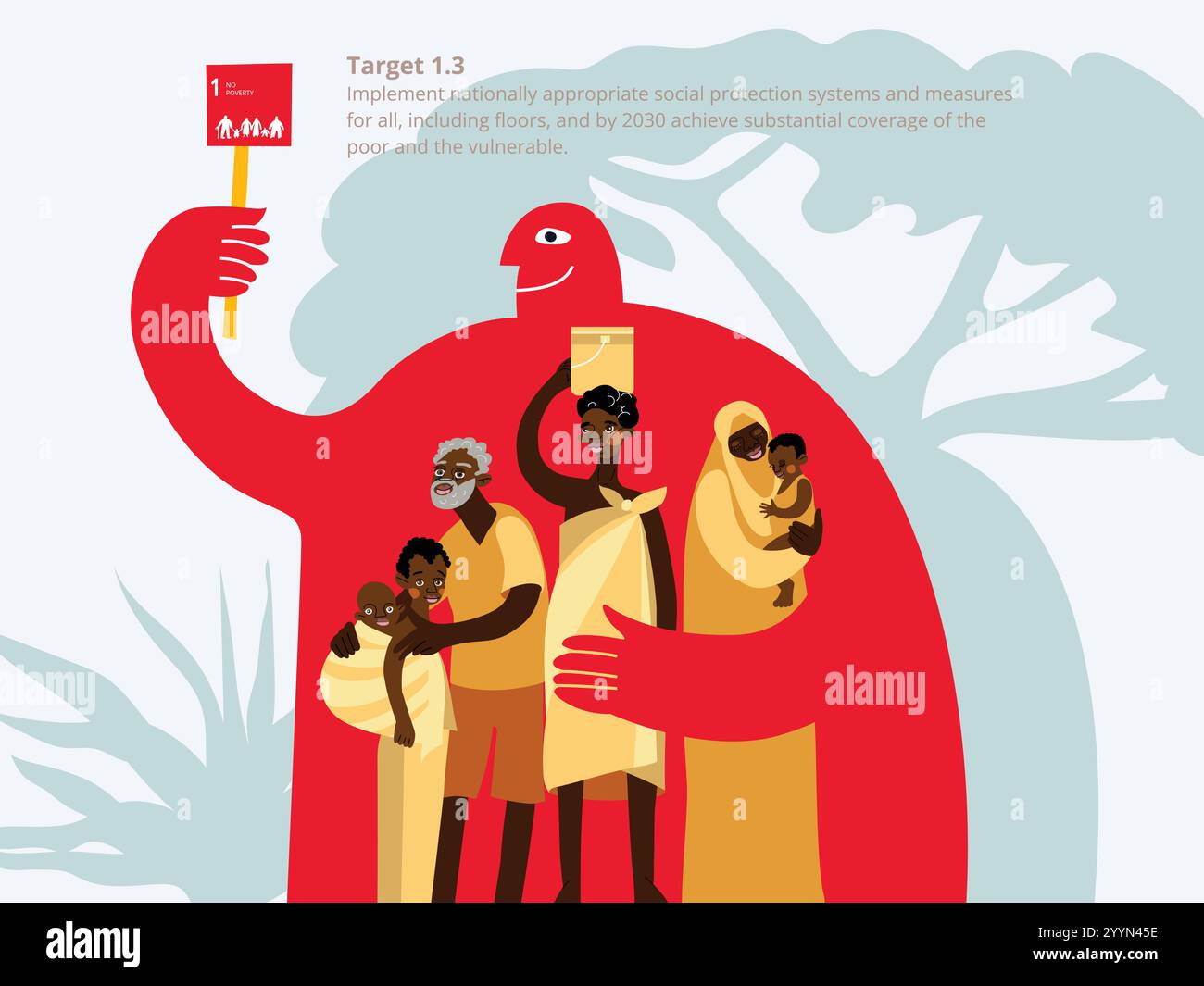 SDG 1 - No Poverty vector peolple groupe Illustration. Africa landscape ...