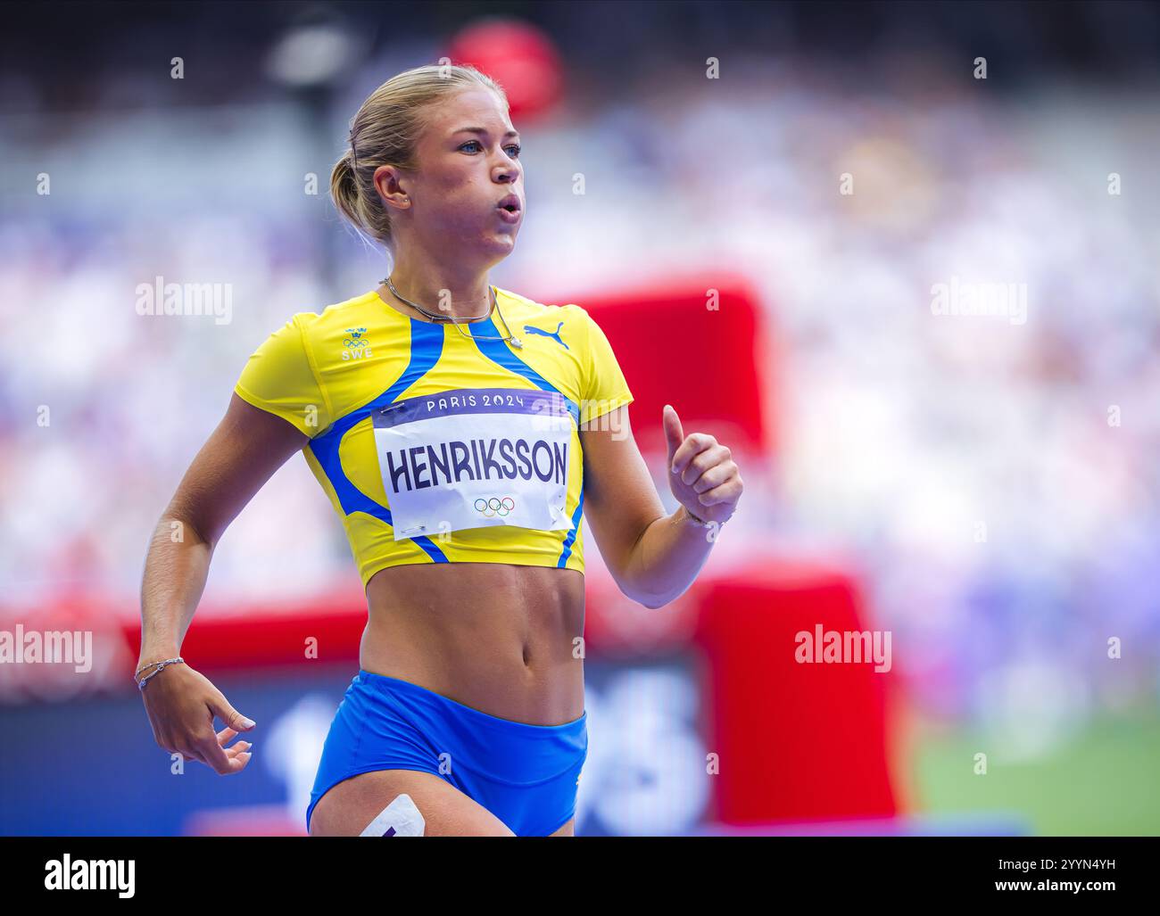 Julia Henriksson participating in the 100 meters at the Paris 2024 ...