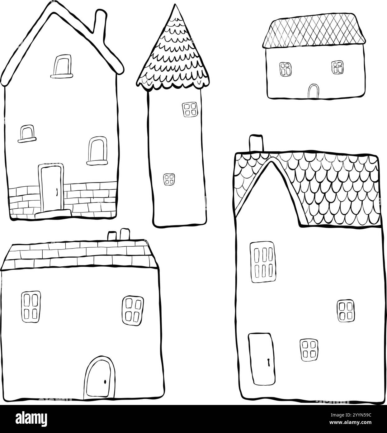 Doodle home set - cartoon style vector illustration. Children's ...