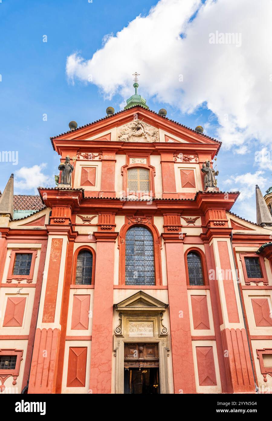 Red facade of St. George's Basilica (Bazilika sv. Jiří), oldest church ...