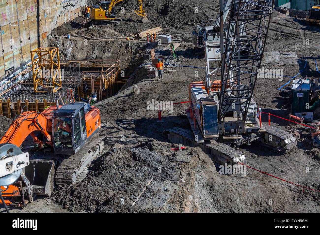 Construction on the foundation of a skyscraper, Seattle, Washington ...