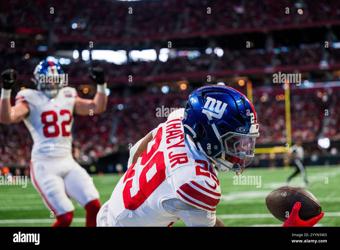 New York Giants running back Tyrone Tracy Jr. (29) catches a pass for a ...
