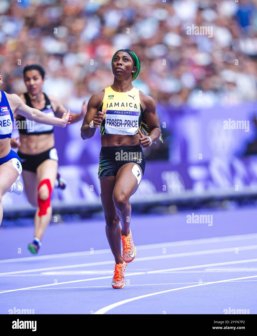Shelly-Ann Fraser-Pryce participating in the 100 meters at the Paris ...