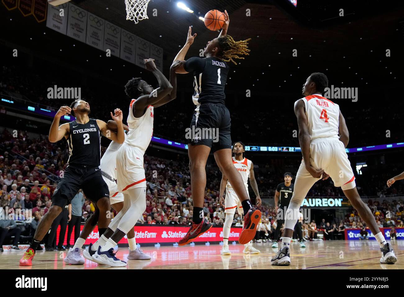 Iowa State center Dishon Jackson (1) shoots over Morgan State forward ...