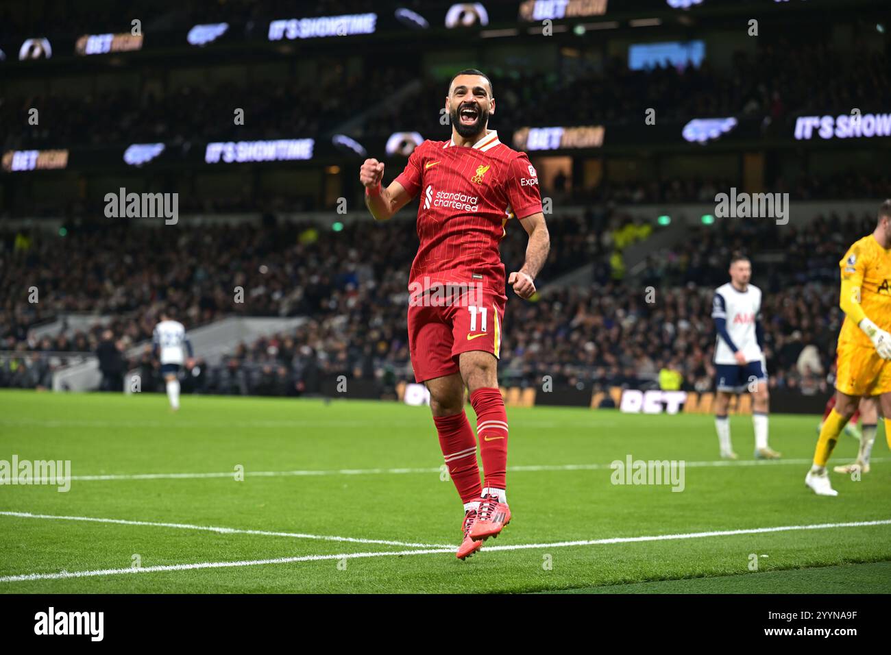 London, UK. 22nd Dec, 2024. GOAL Mohamed Salah of Liverpool makes it five during the Spurs vs ...