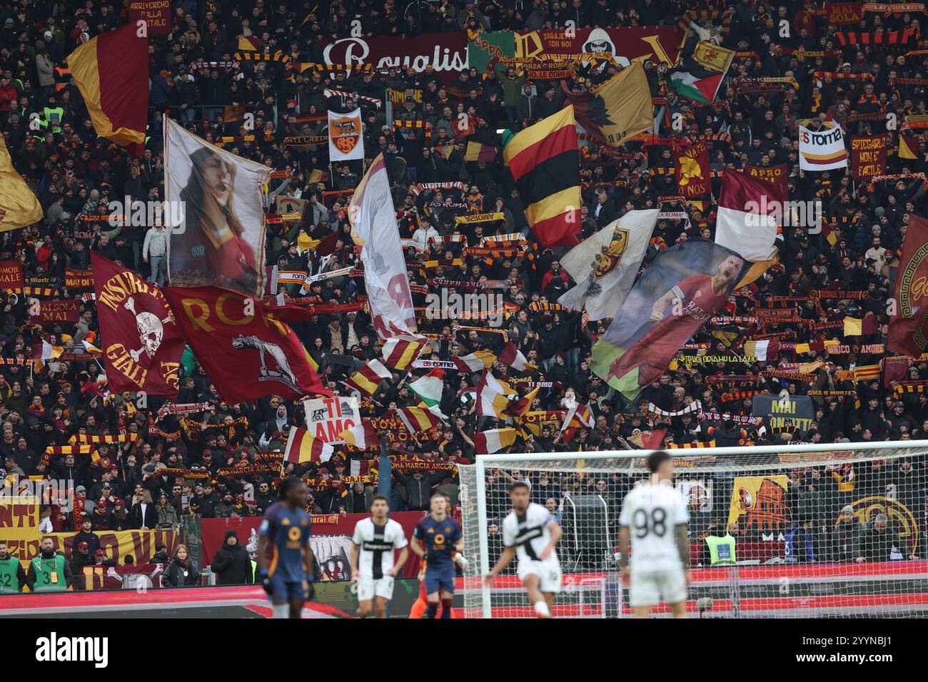 Rome, Italy 22.12.2024 : Roma fans scarves and flags during Italian ...