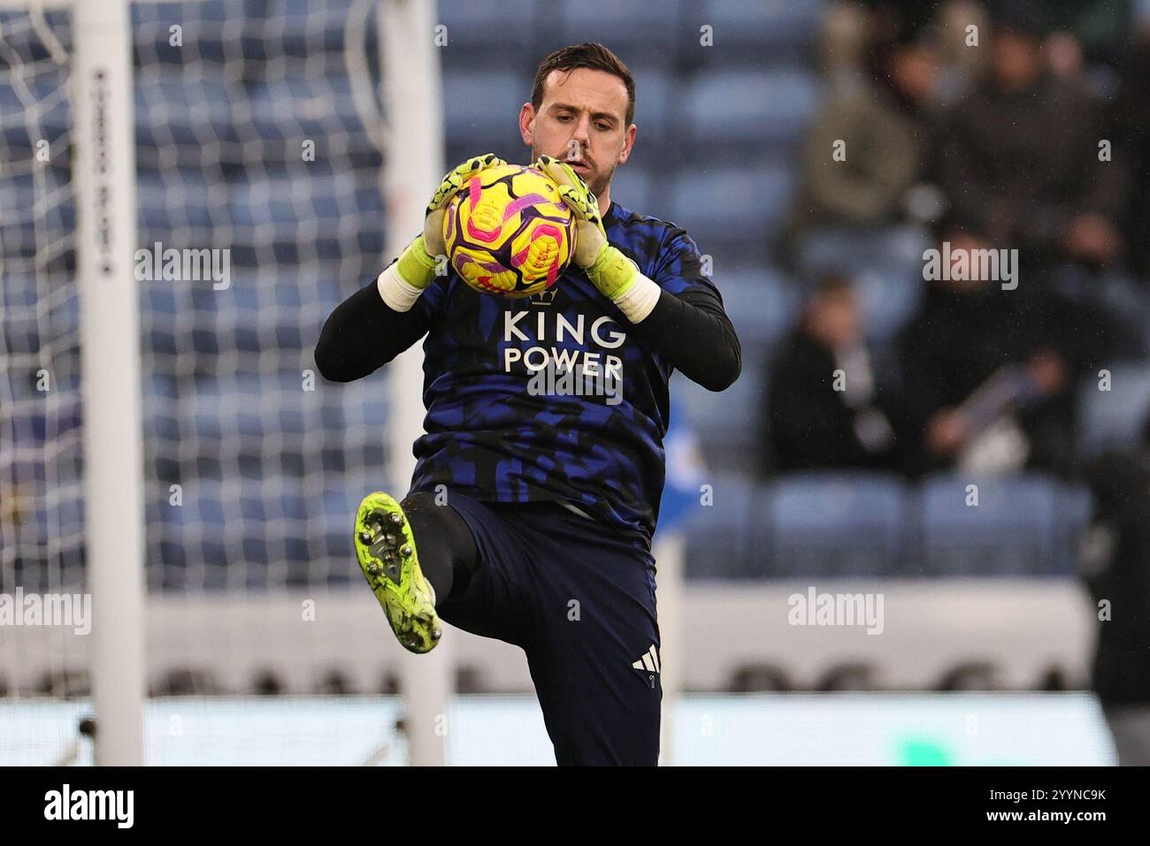 Danny Ward of Leicester City warms up ahead of the Premier League match ...