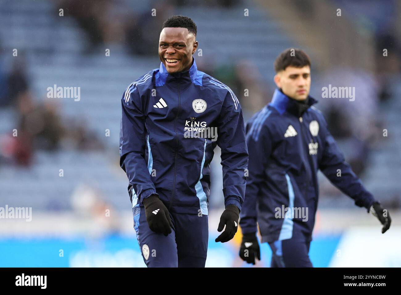 Patson Daka of Leicester City warms up ahead of the Premier League ...