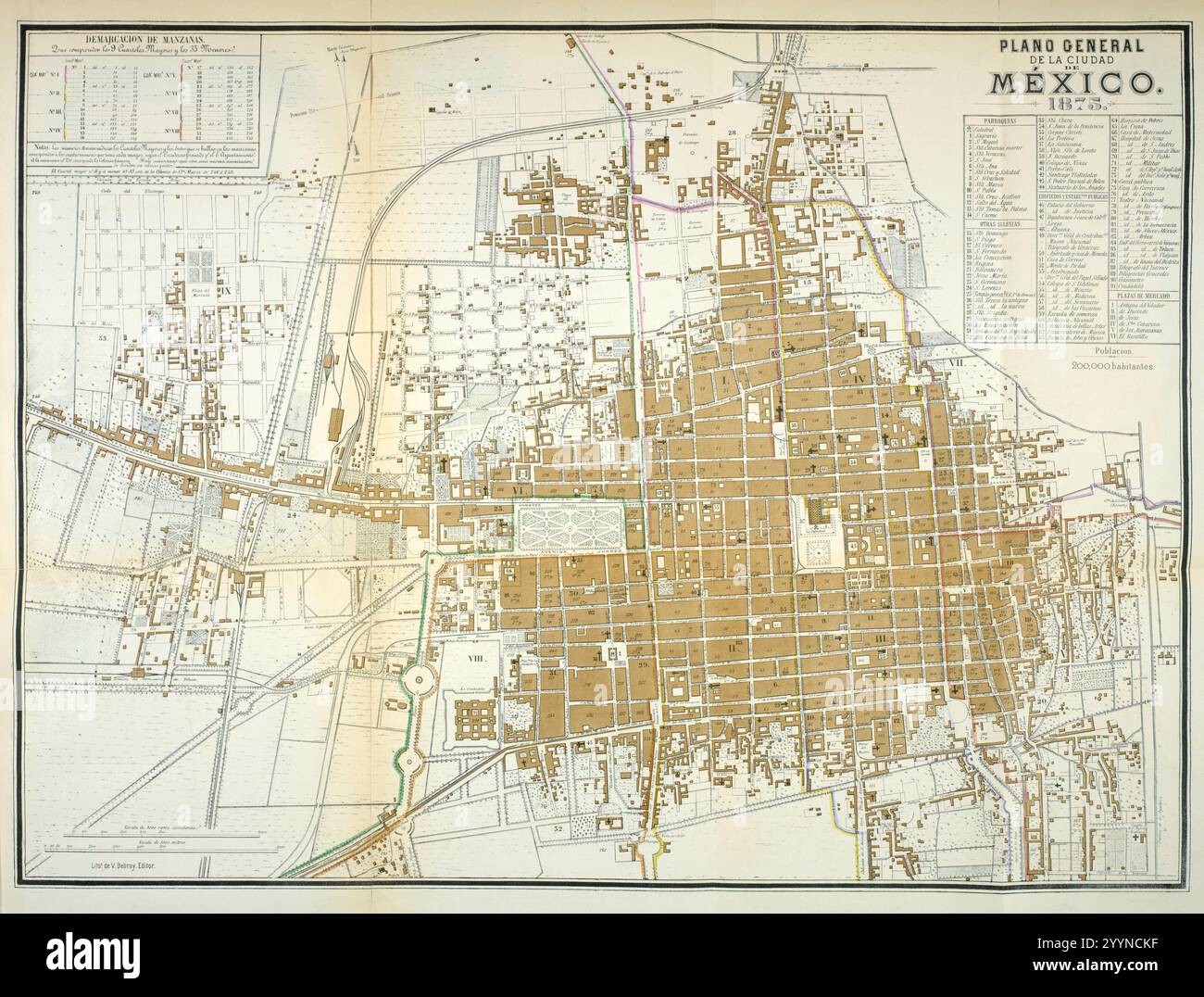 Plano general de la ciudad de Mexico, 1875. Vintage Street Map of ...