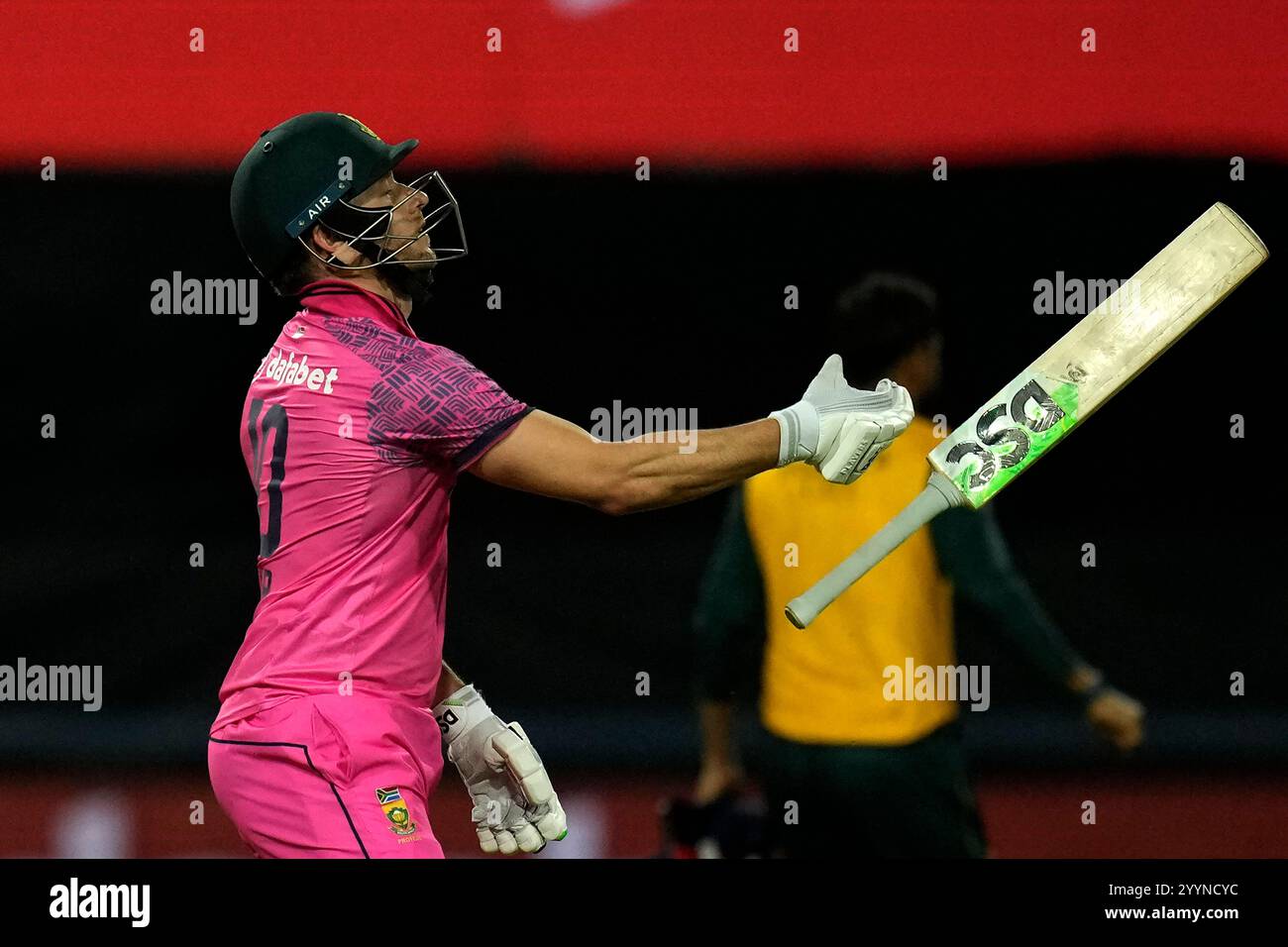 South Africa's David Miller reacts after his dismissal during the third ...