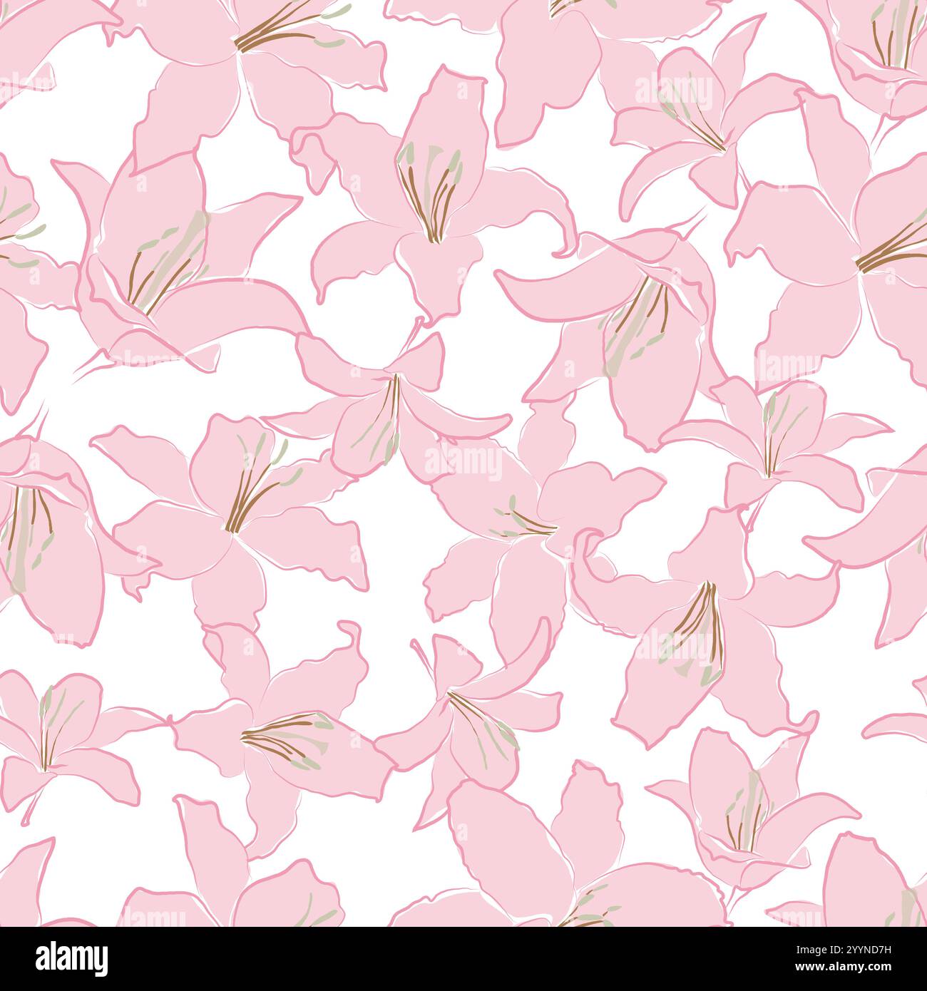 Lily Floral pattern, Vector seamless floral hand drawn pattern for ...