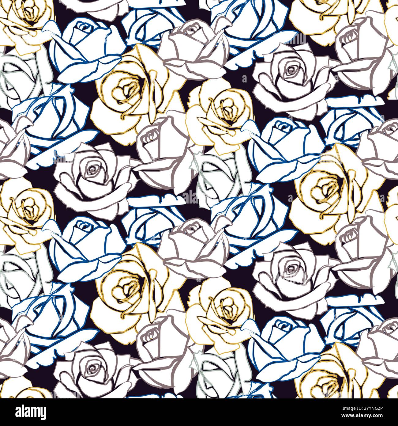 Rose flower pattern stylized Seamless floral pattern with roses, hand drawn, Vector illustration ...