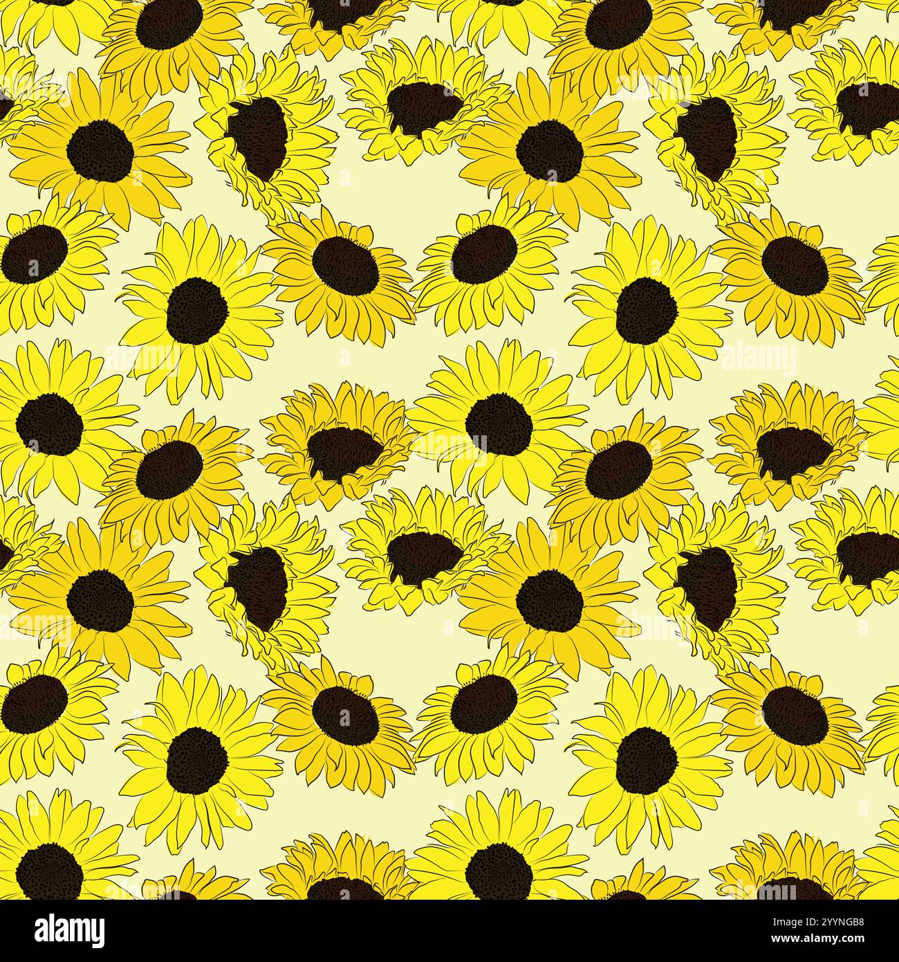 Sunflower floral pattern Seamless hand drawn pattern with sunflowers on ...