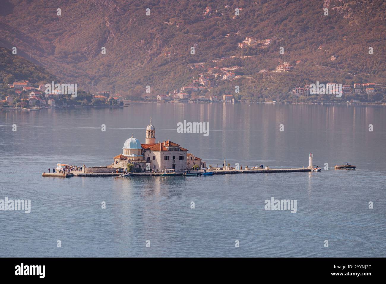28 October 2024, Perast, Montenegro: Scenic view of Our lady of the ...