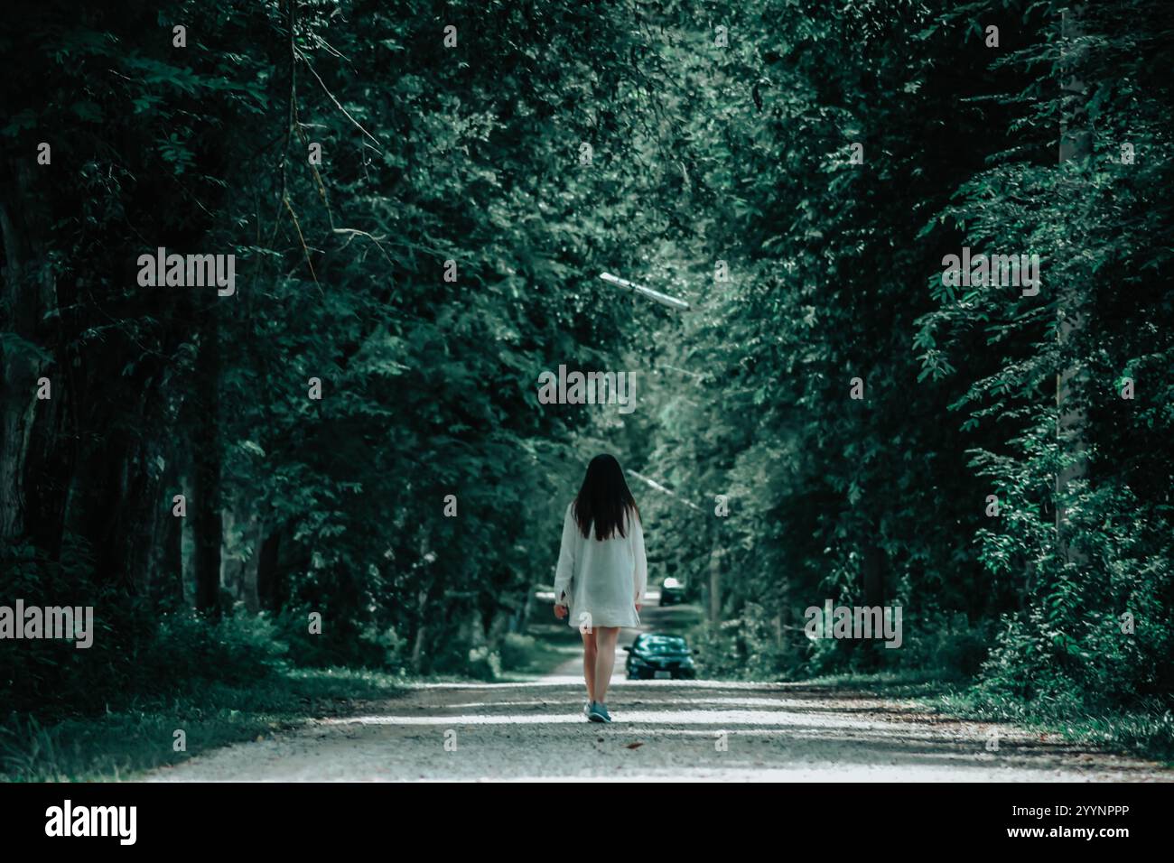 woman walking forward on the path to her intended destination and her ...