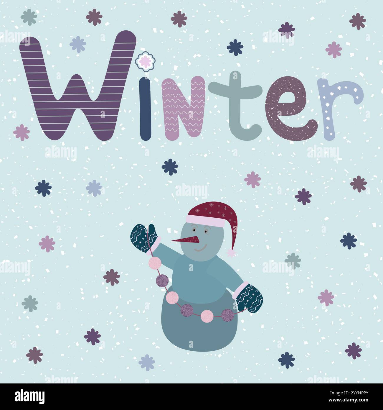 Winter-themed vector colour illustration in a cute style featuring a ...