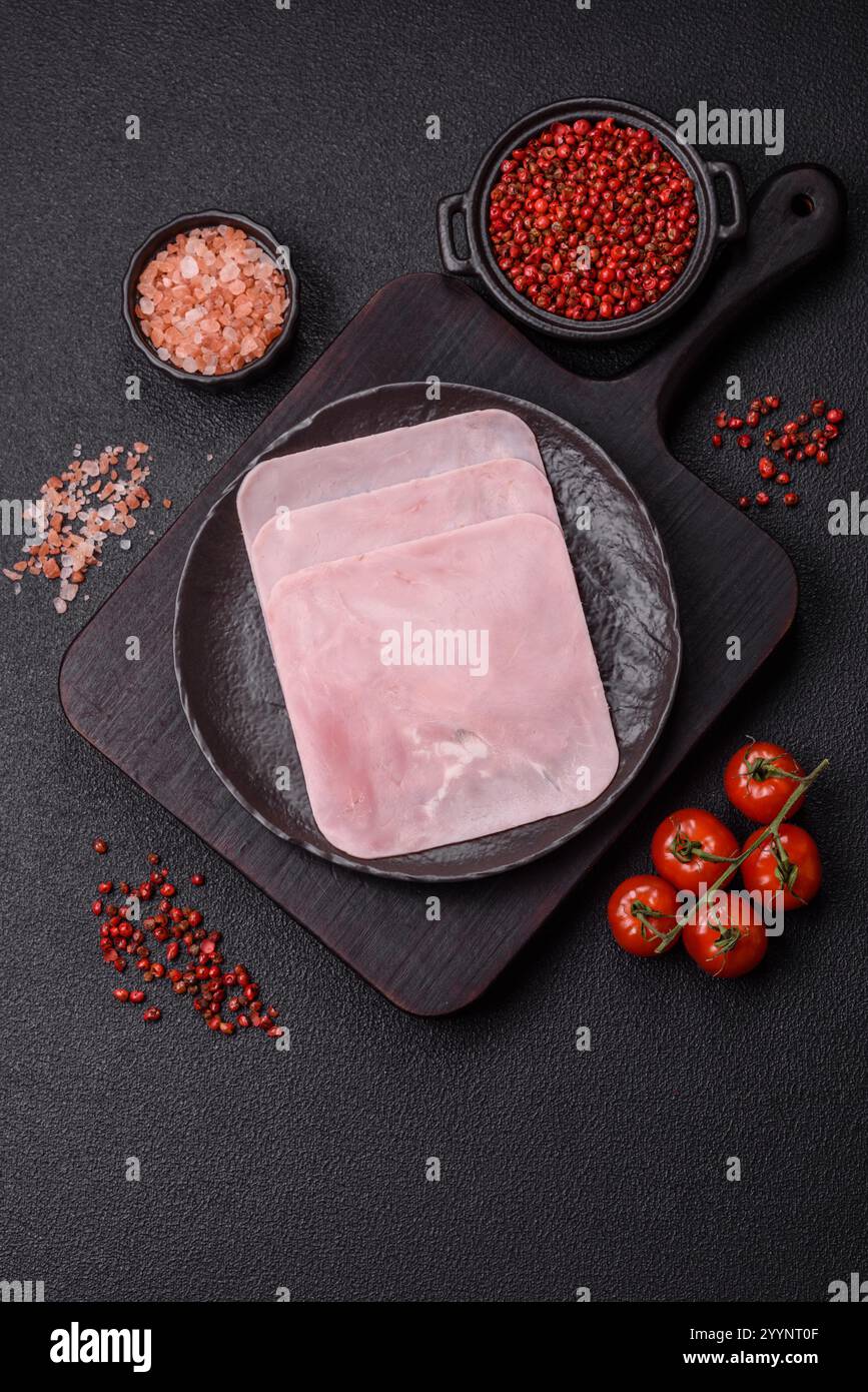 Ham cut into square slices for making delicious nutritious sandwiches ...