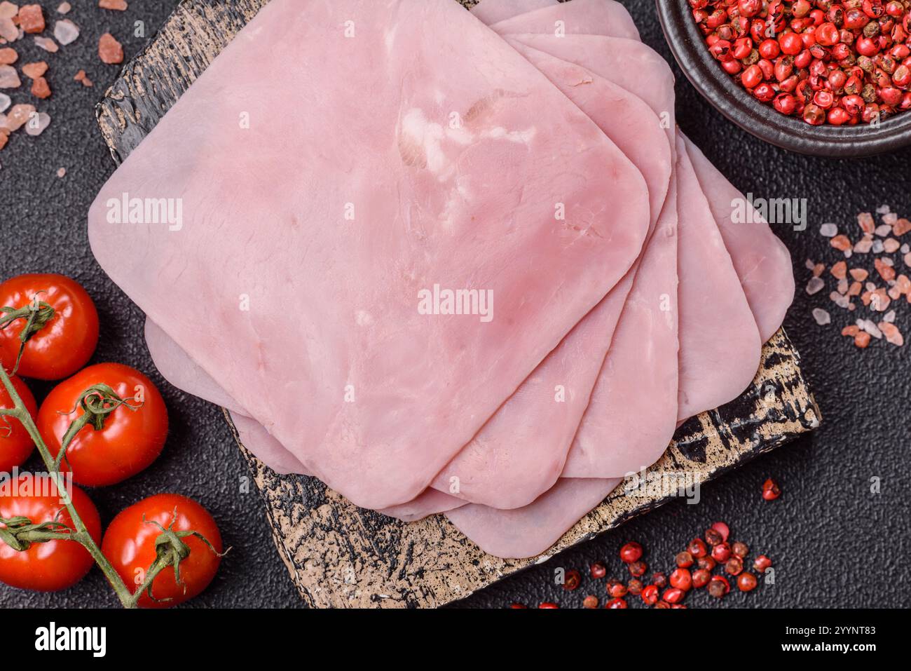 Ham cut into square slices for making delicious nutritious sandwiches ...