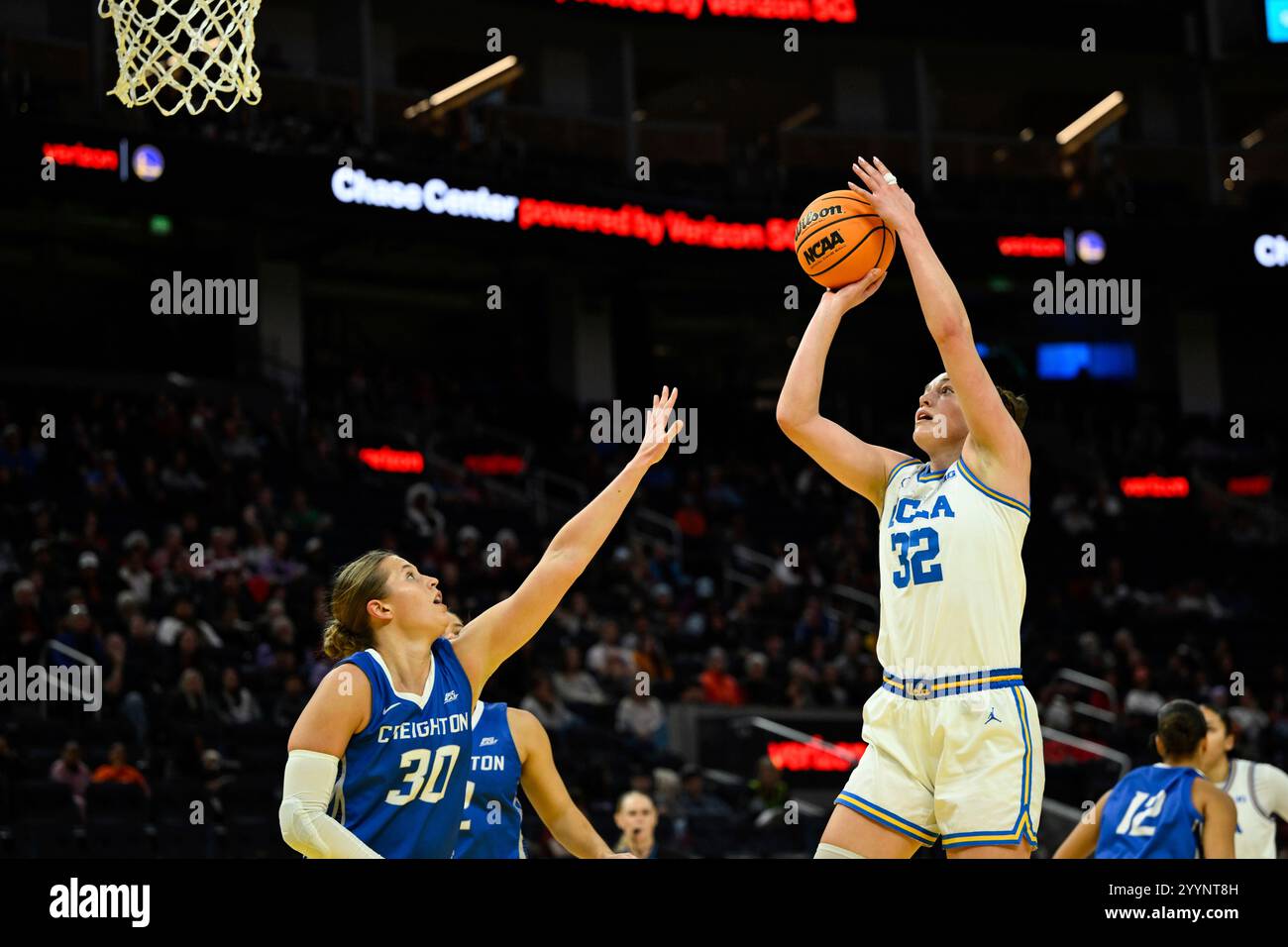 UCLA forward Angela Dugalic (32) shoots over Creighton guard Morgan ...