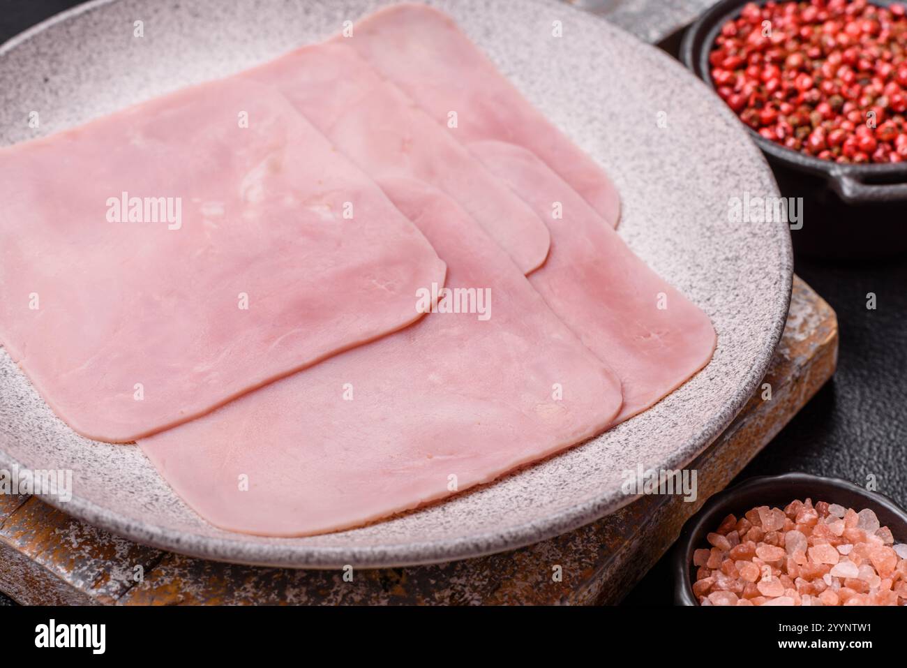 Ham cut into square slices for making delicious nutritious sandwiches ...