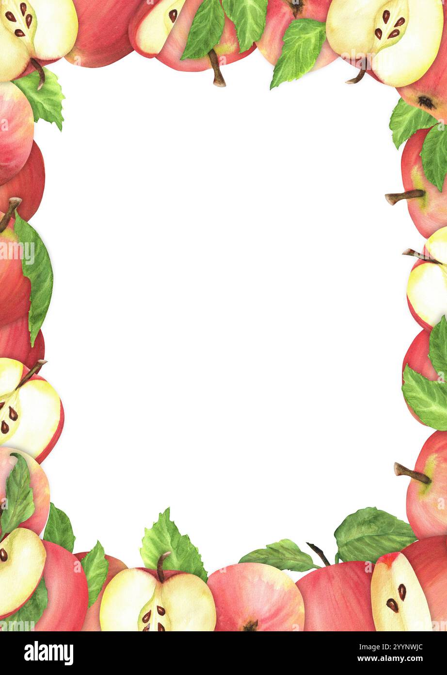 Rectangular frame with red apples and green leaves. Seamless garden ...