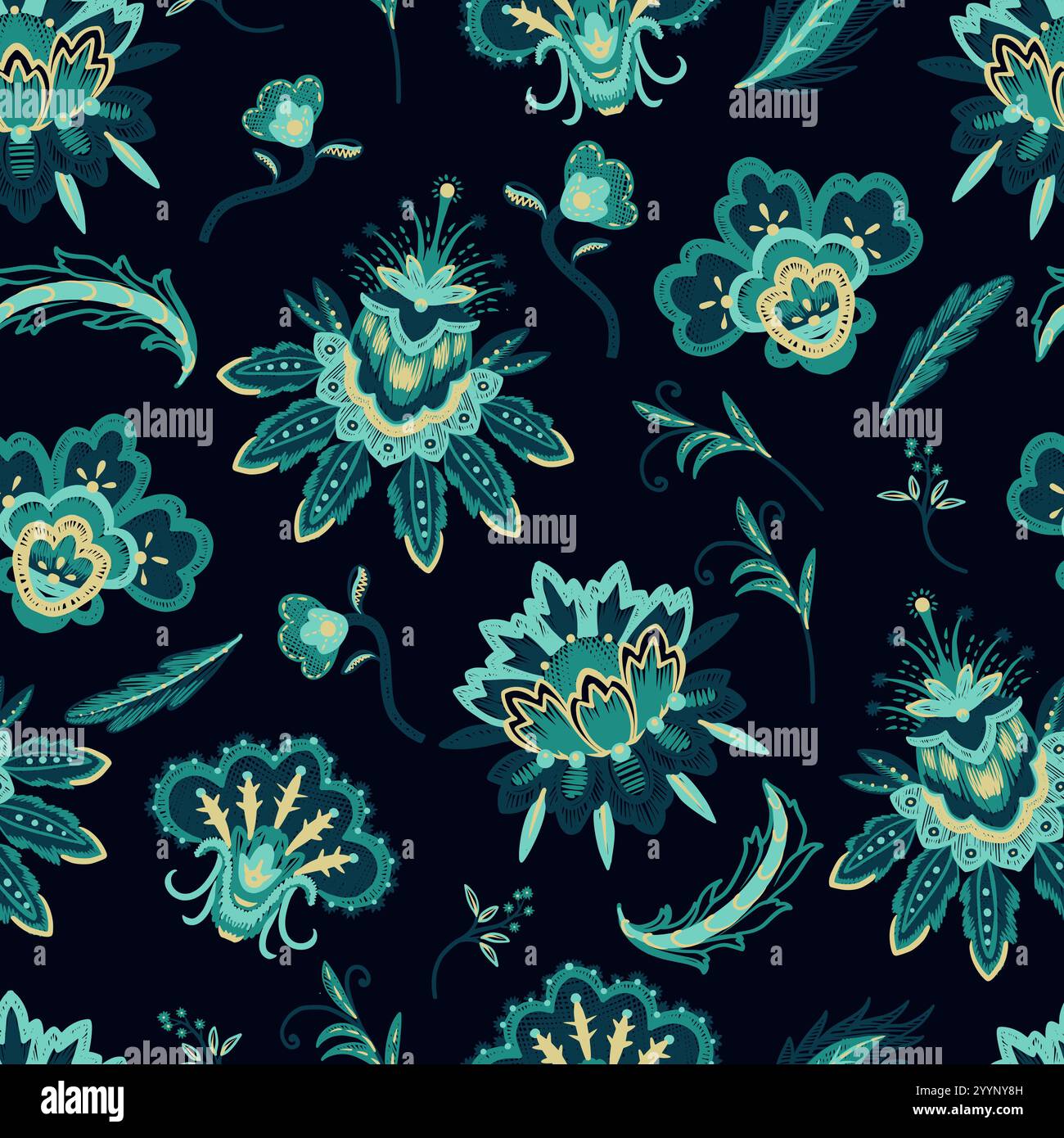 Floral seamless pattern with embroidered Indian elements. Vector Stock ...