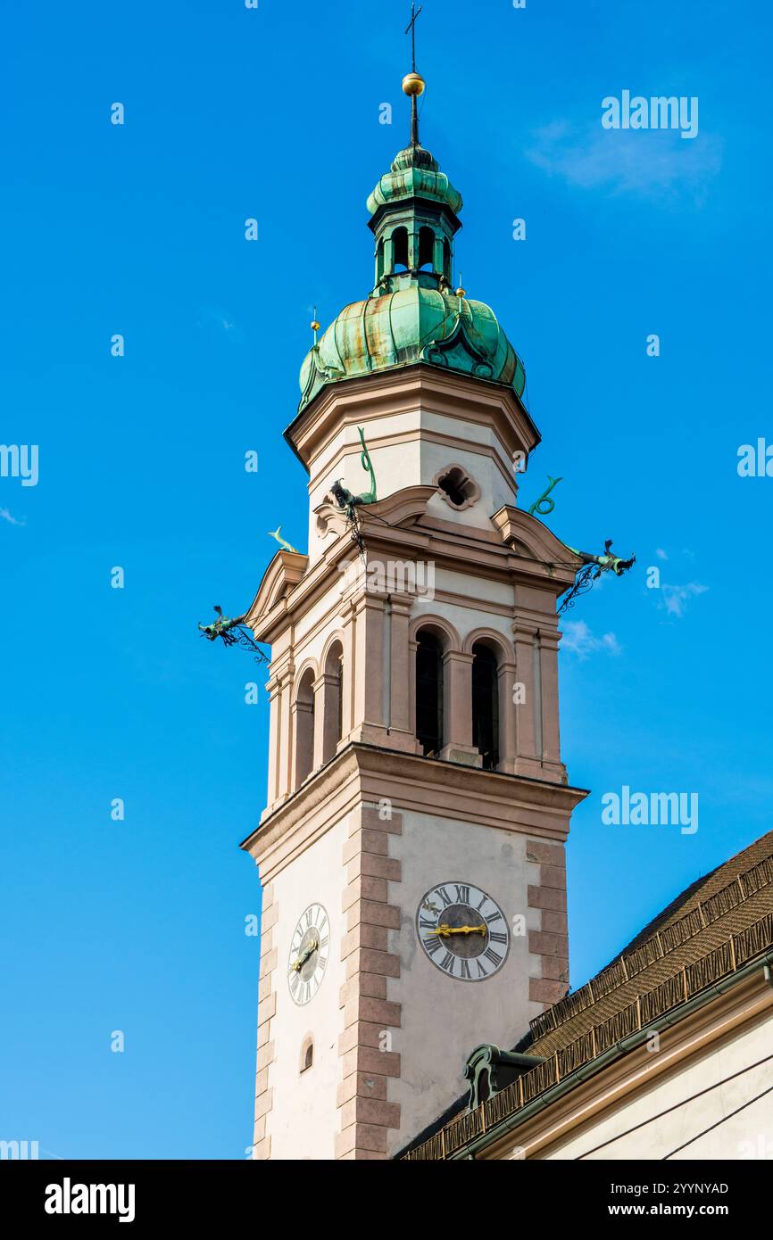 Servite church of St. Joseph clock tower, Old Town, Innsbruck, Tyrol ...