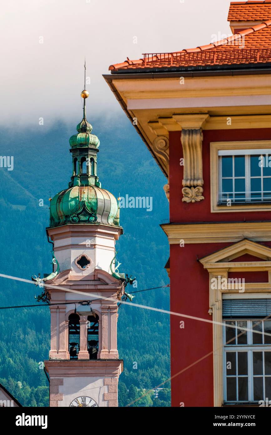 Servite church of St. Joseph clock tower, Old Town, Innsbruck, Tyrol ...