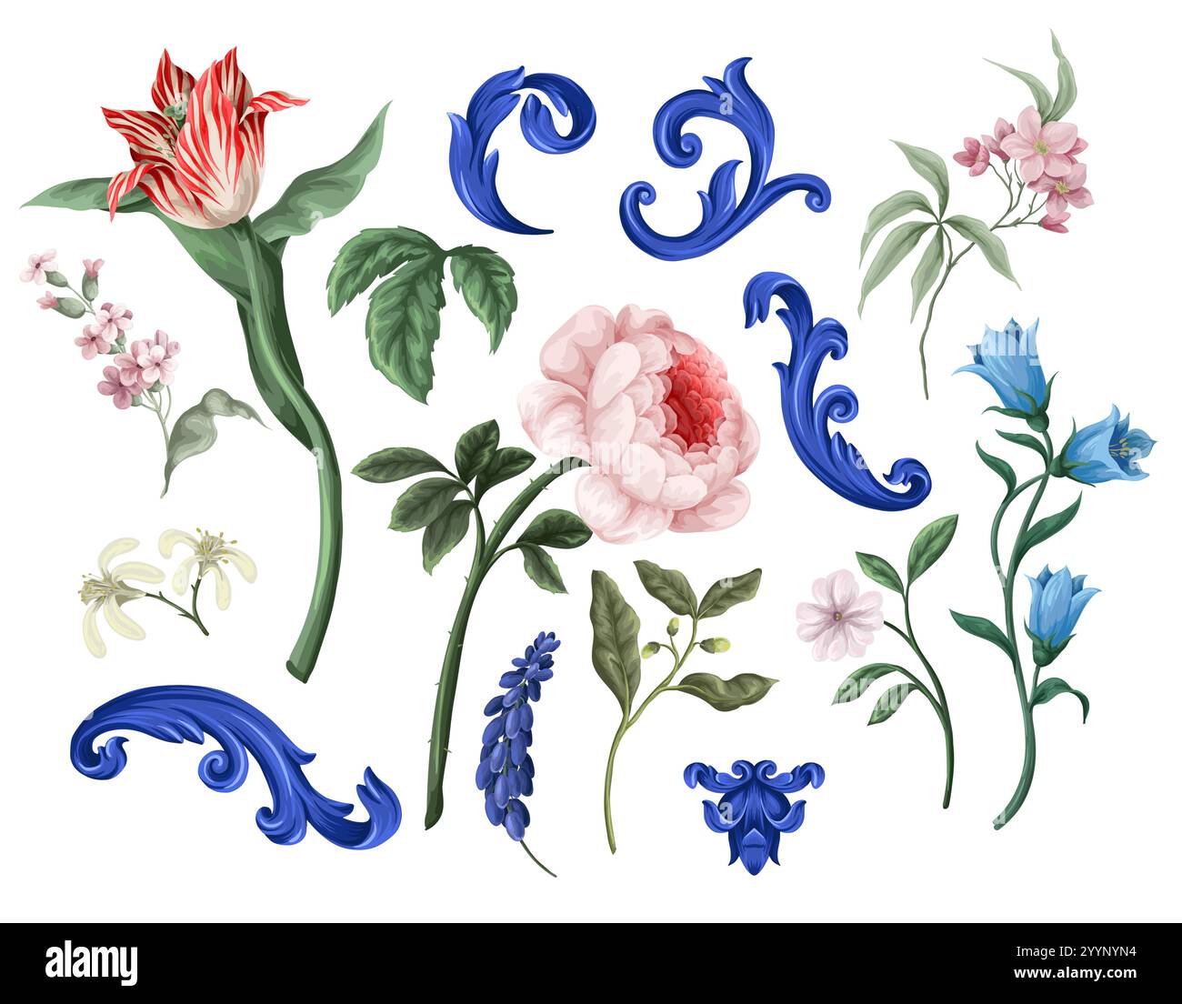 Victorian vintage flowers and baroque elements isolated. Vector Stock ...