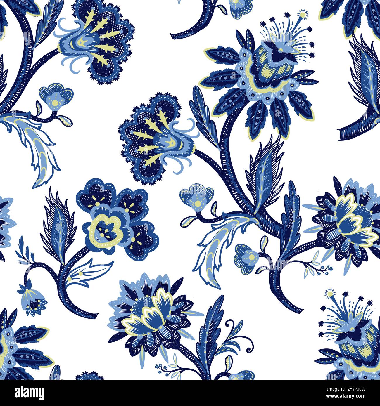 Floral seamless pattern with embroidered Indian elements. Vector Stock ...