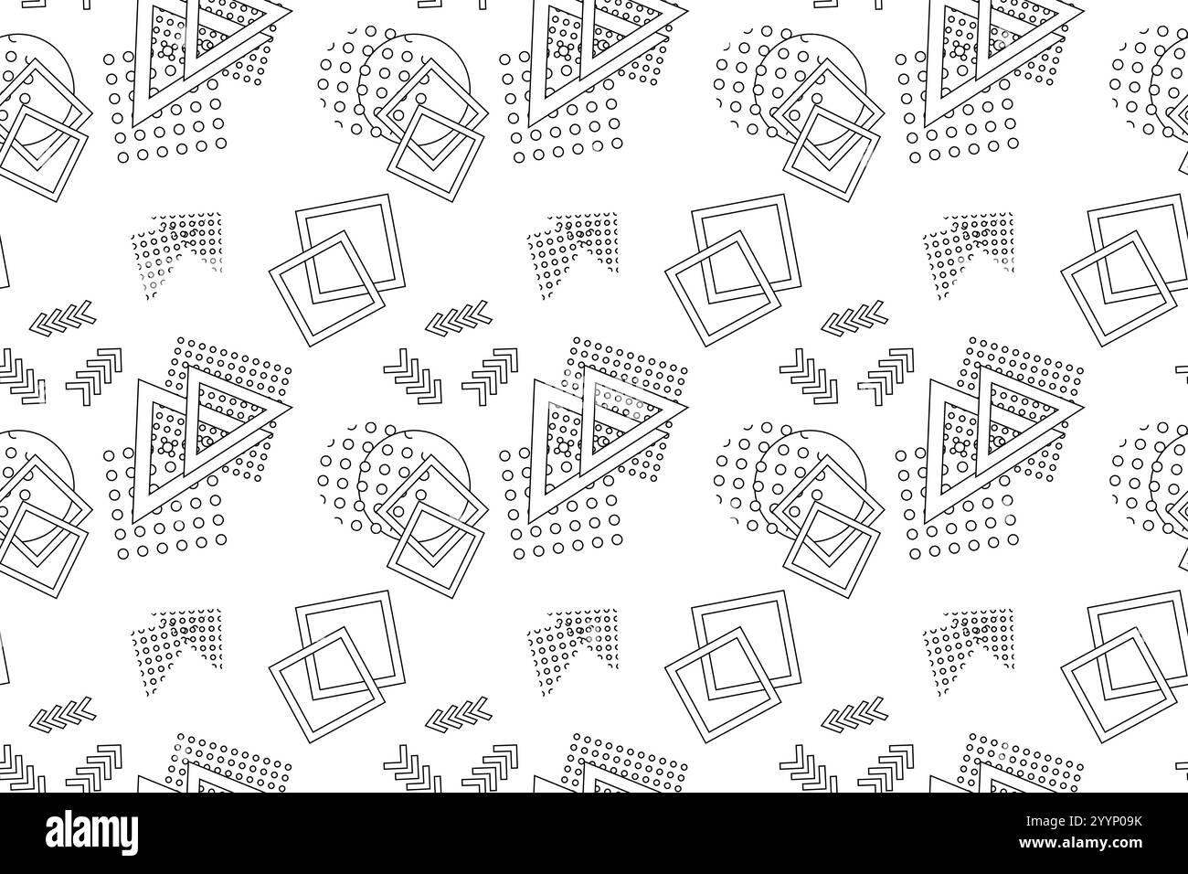 Black-and-white seamless pattern with geometric shapes, including ...