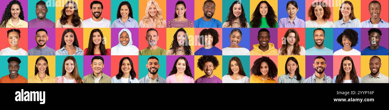 Diverse group of happy faces celebrate unity in colorful mosaic collage ...