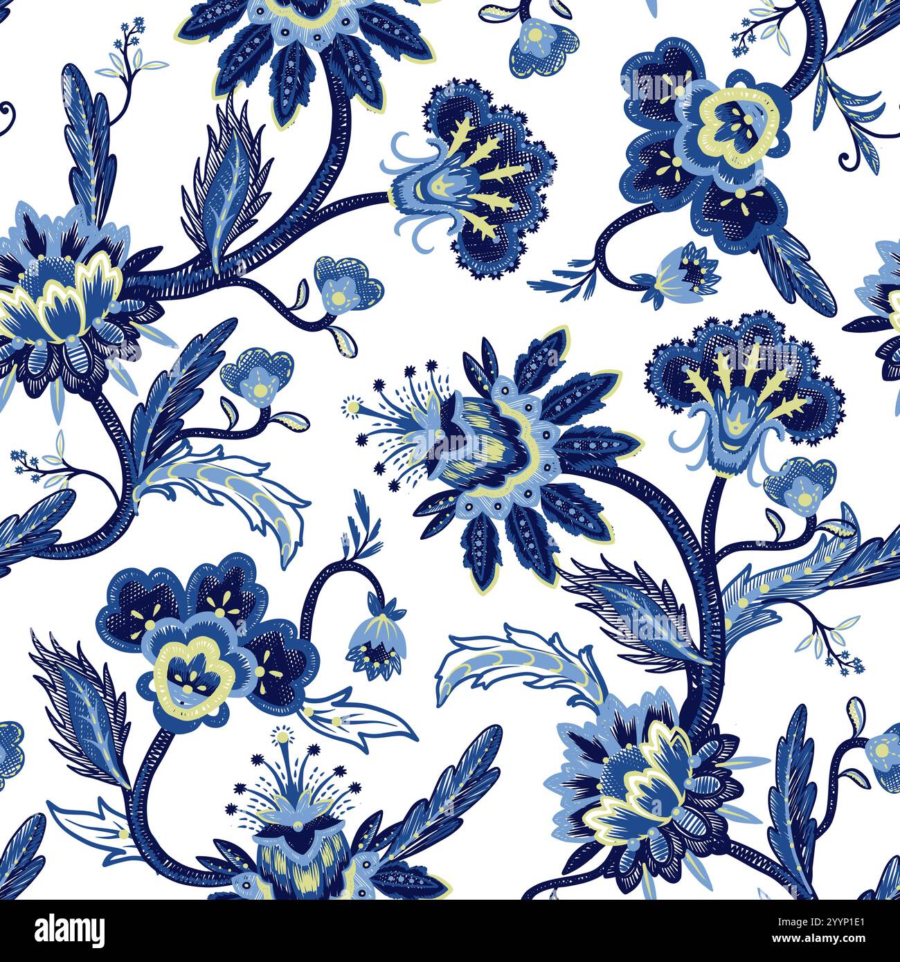 Floral seamless pattern with embroidered Indian elements. Vector Stock ...