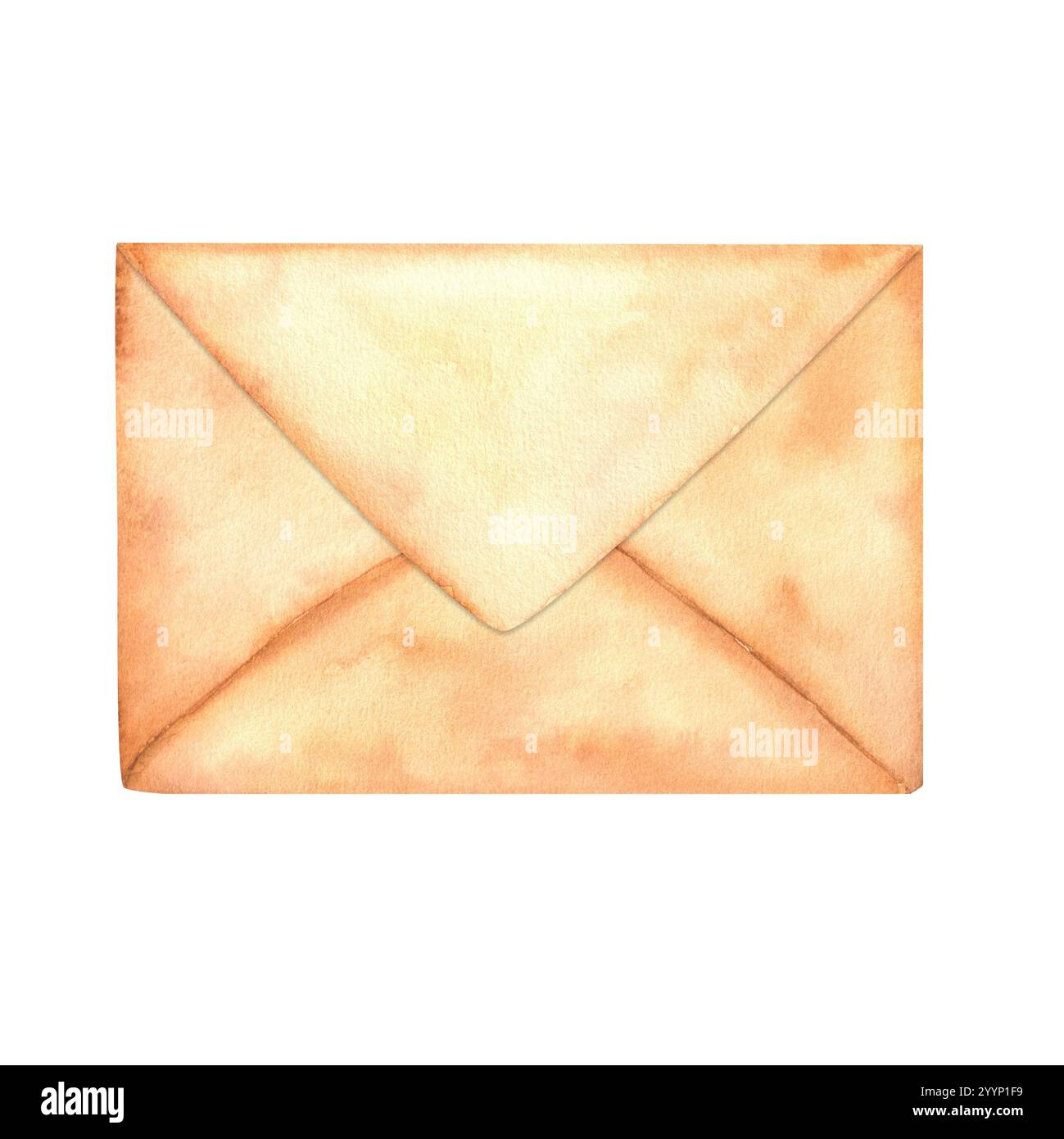 Hand-drawn watercolor illustration. A close vintage envelope. Postal ...