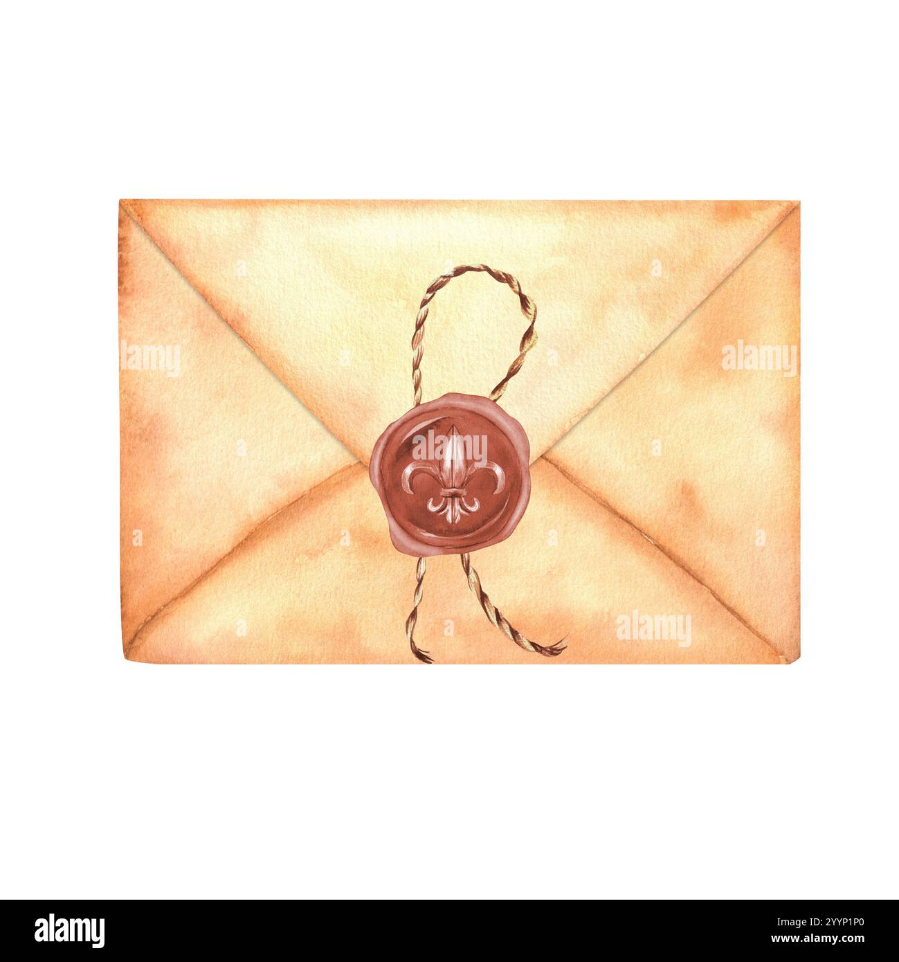 A close vintage envelope with wax seal and a string . Postal envelope ...