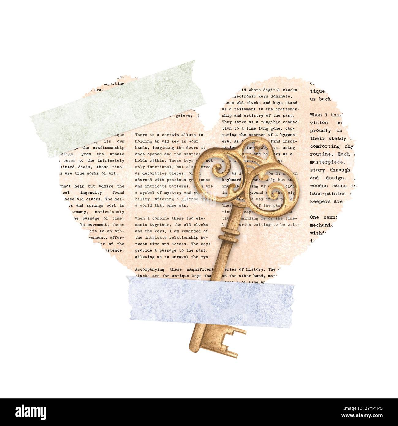 A piece of newspaper in the shape of heart attached by duct tape with ...