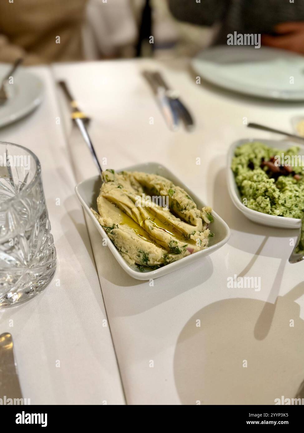 Taditional fava with olive oil. Mashed broad beans fava appetizer on ...